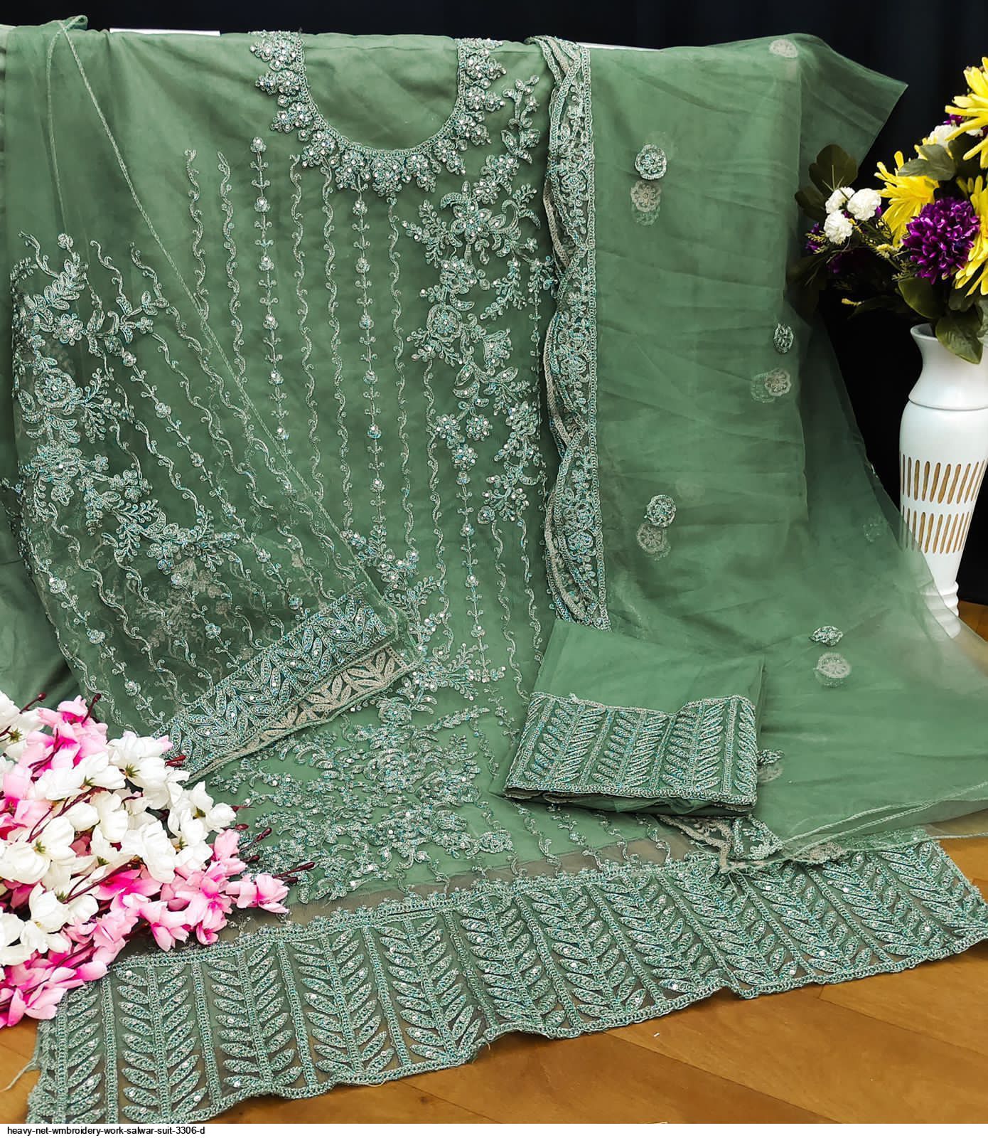 HEAVY NET WMBROIDERY WORK SALWAR SUIT 3306