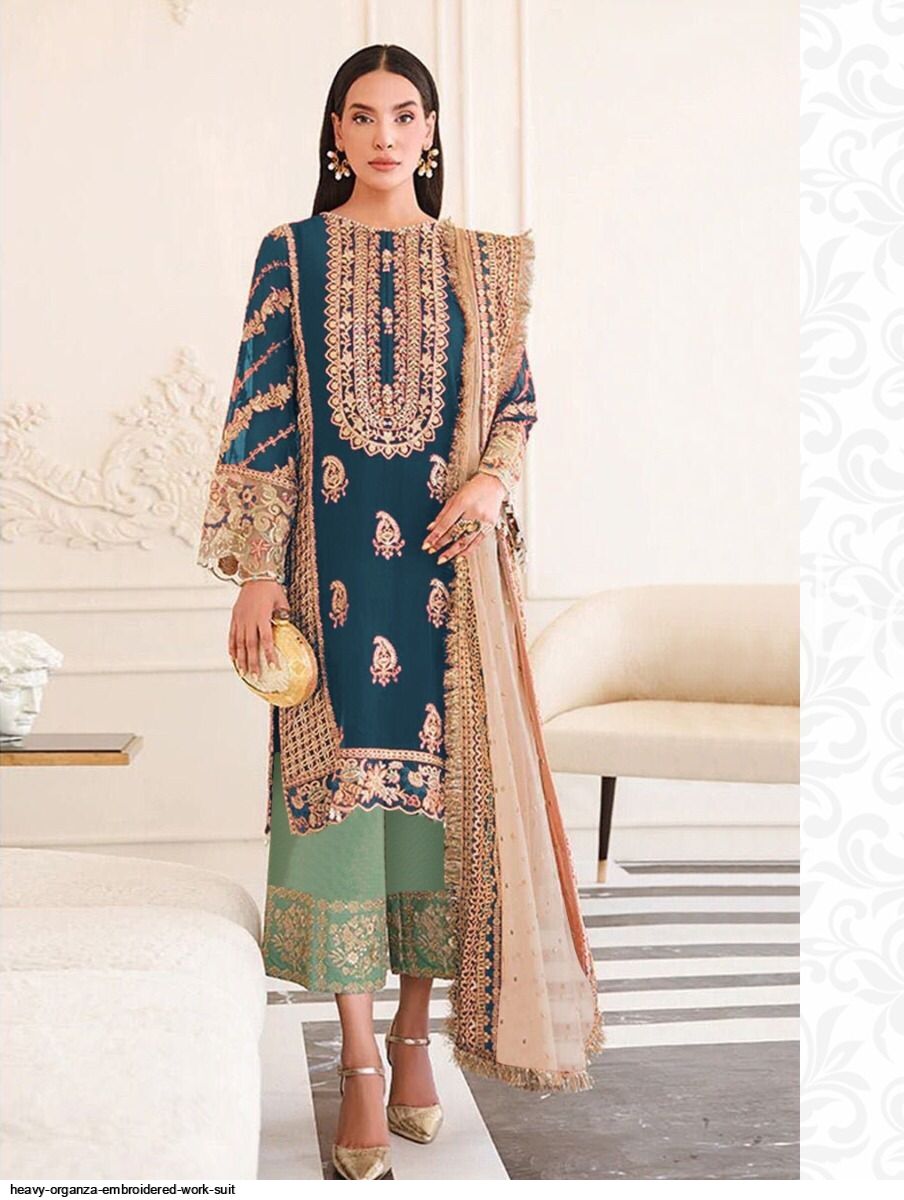 HEAVY ORGANZA EMBROIDERED WORK SUIT