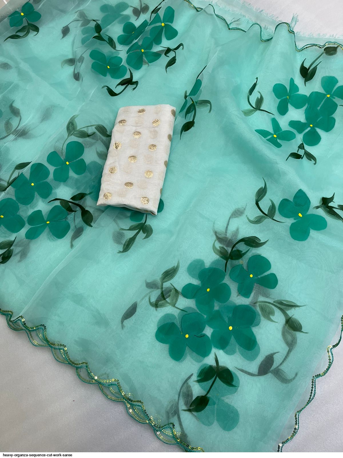 HEAVY ORGANZA SEQUENCE CUT WORK SAREE