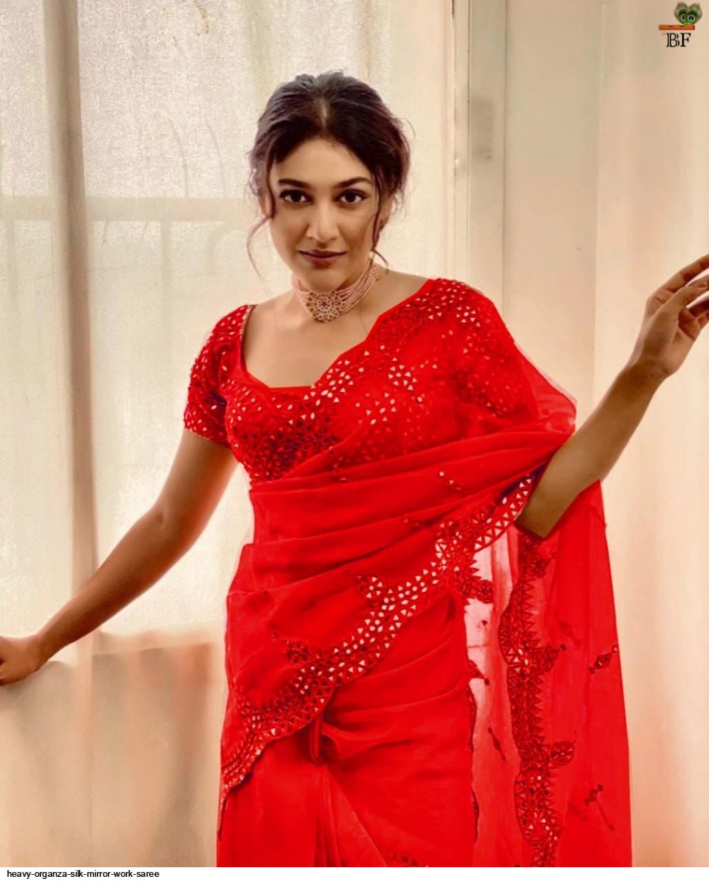 HEAVY ORGANZA SILK MIRROR WORK SAREE