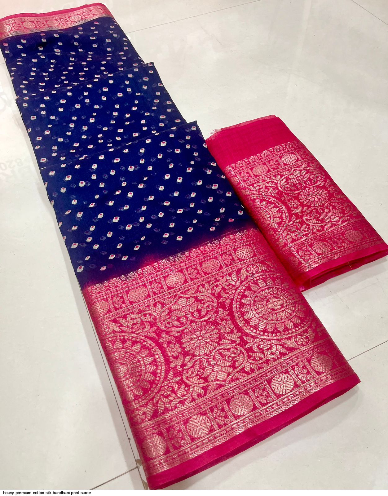 heavy premium cotton silk bandhani print saree