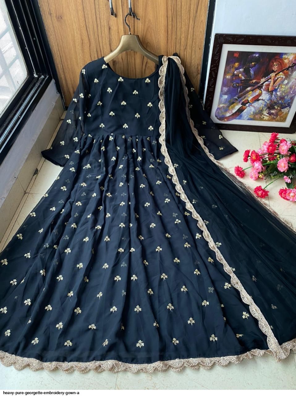 heavy pure georgette embroidery gown