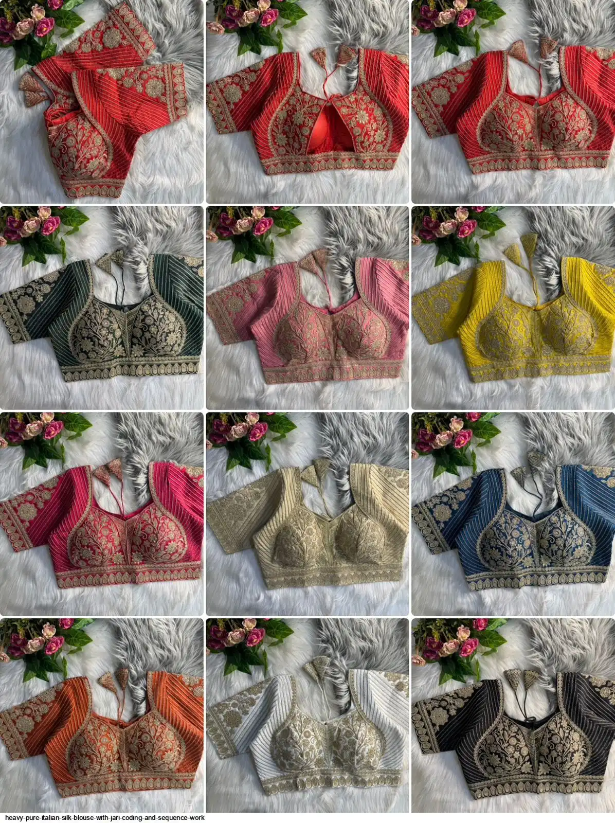 Heavy Pure Italian Silk Blouse with Jari Coding and Sequence Work