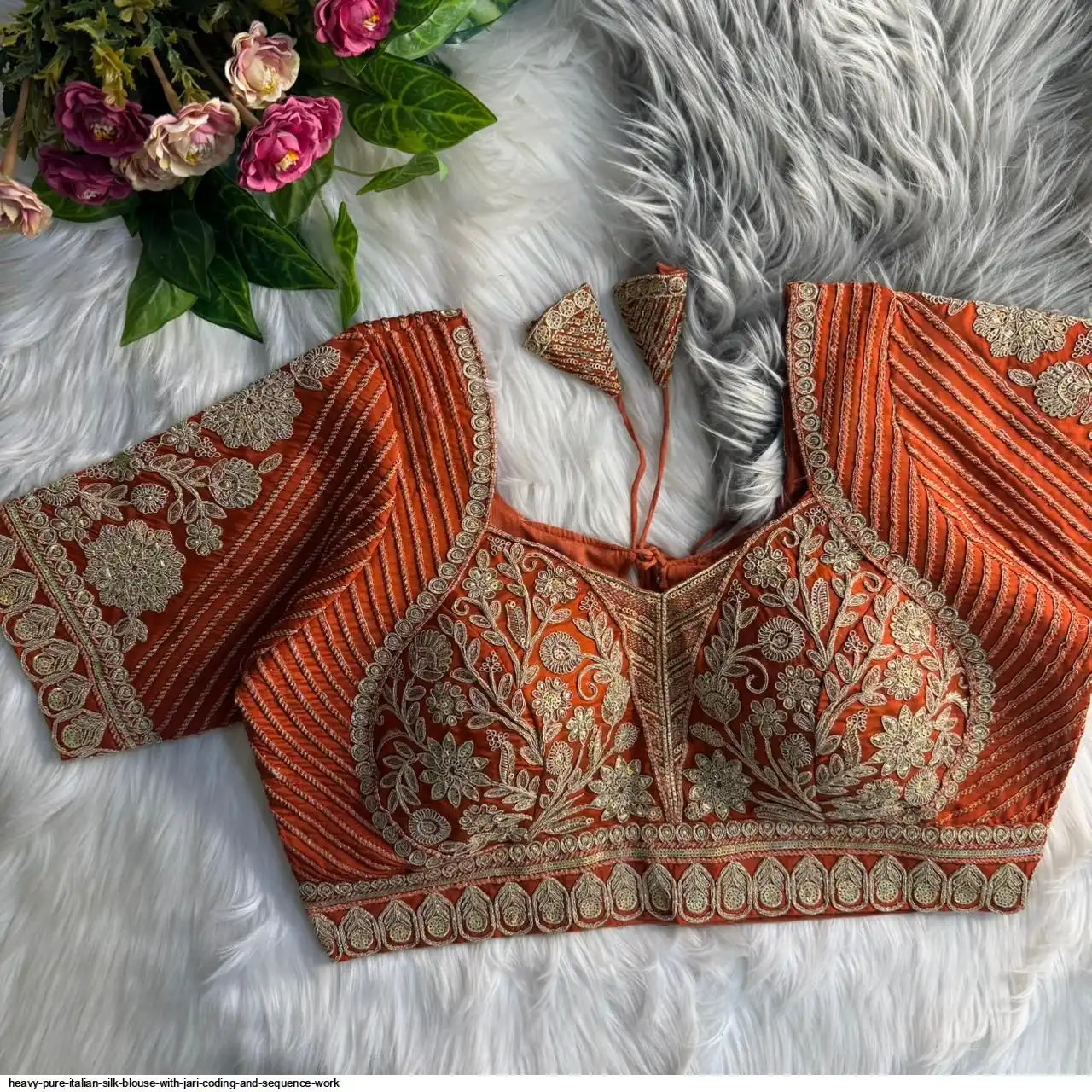 Heavy Pure Italian Silk Blouse with Jari Coding and Sequence Work