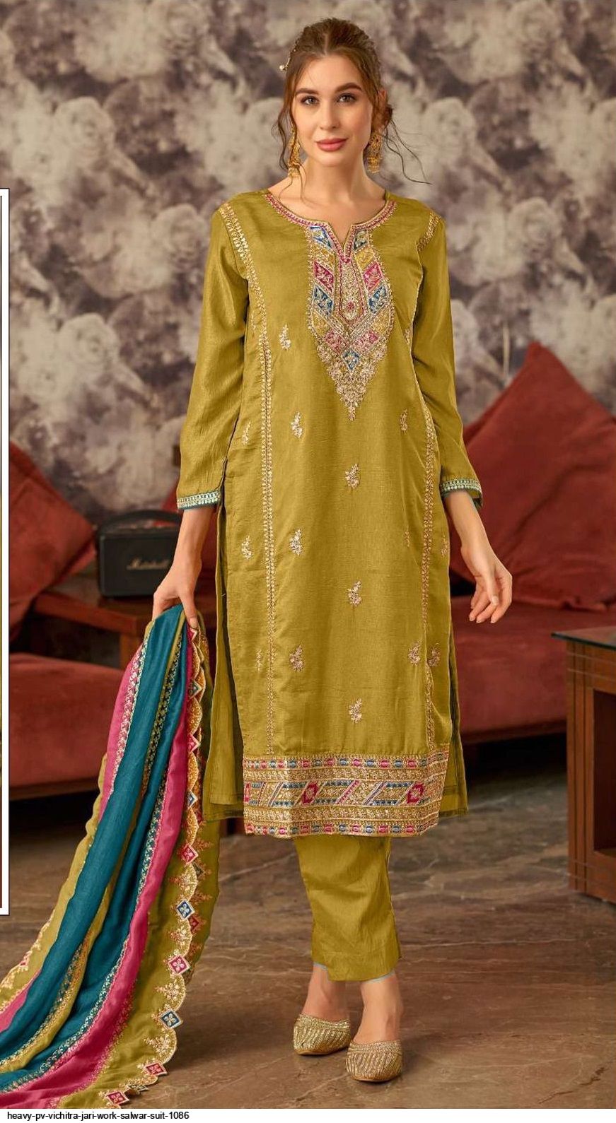 Heavy PV Vichitra jari work salwar suit 1086