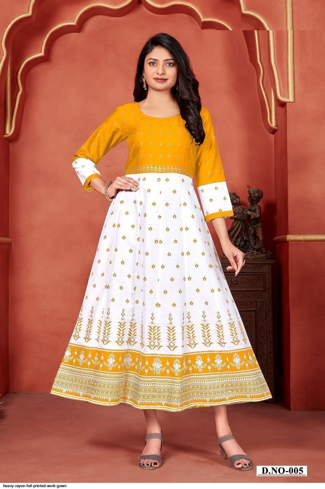 HEAVY RAYON FOIL PRINTED WORK GOWN