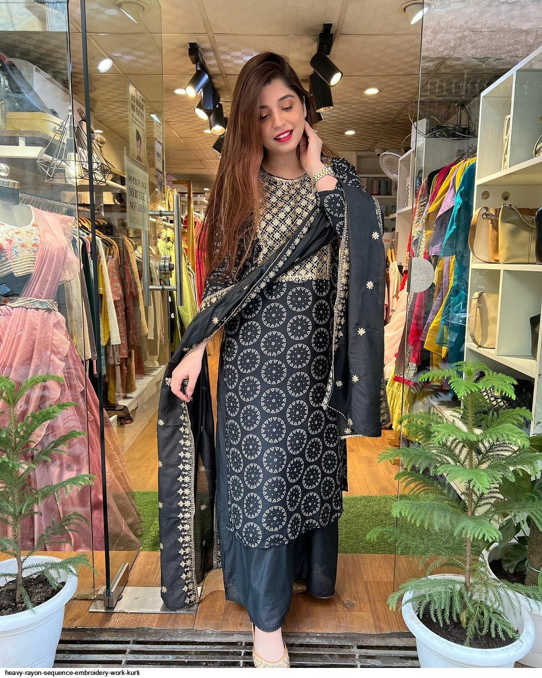 HEAVY RAYON SEQUENCE EMBROIDERY WORK KURTI