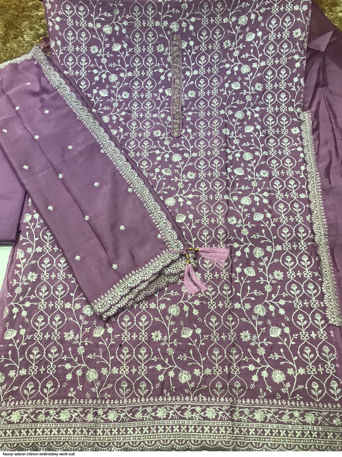 Heavy Satoon Chinon Embroidery Work suit