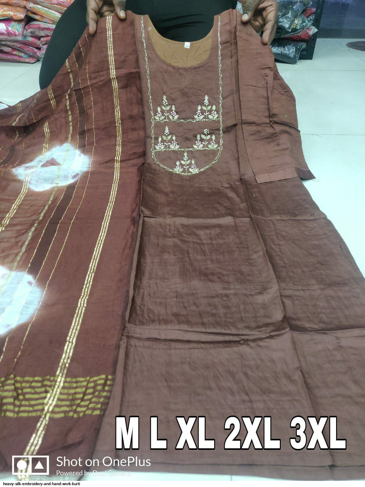 heavy silk embroidery and hand work kurti