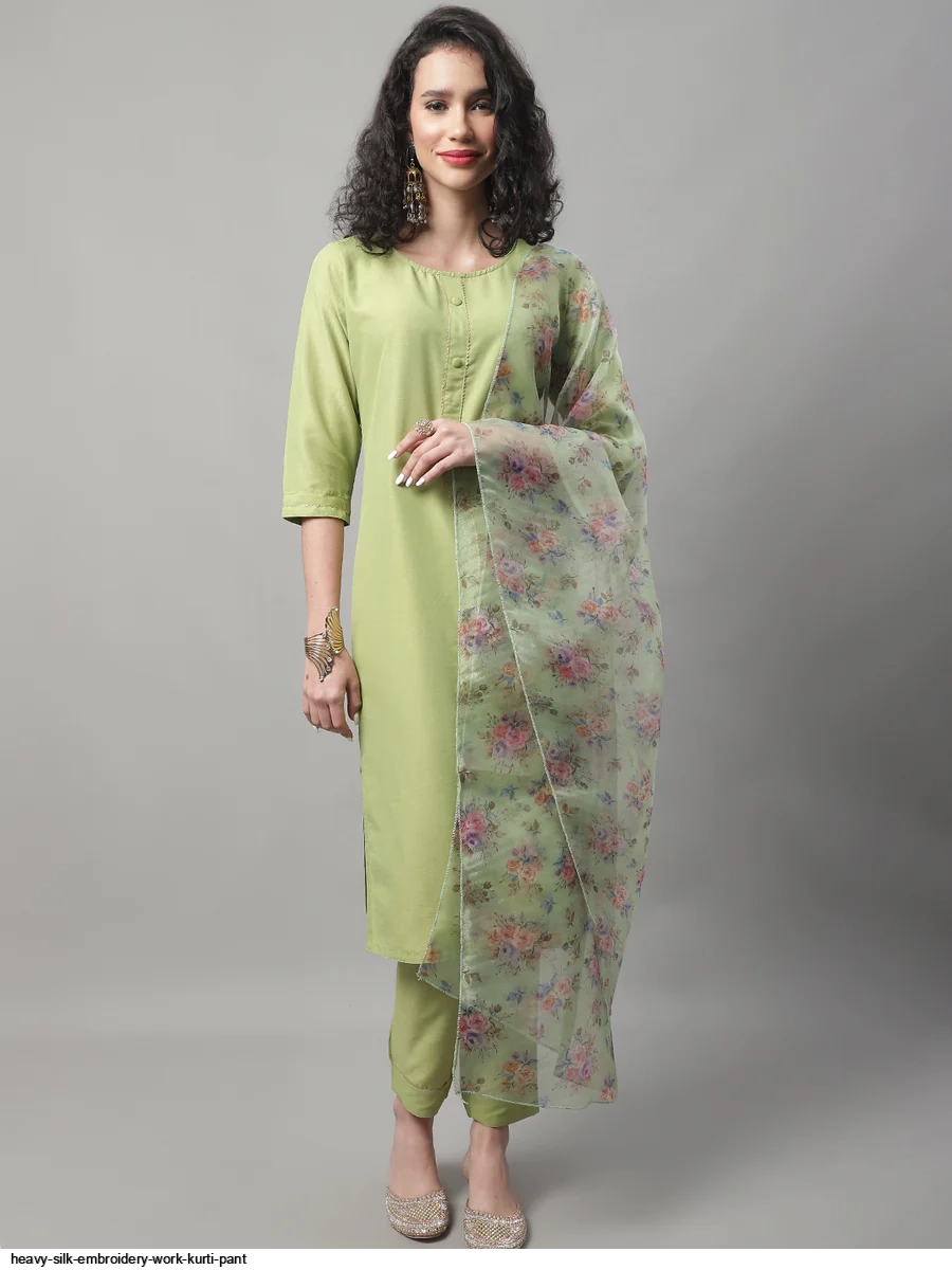 HEAVY SILK EMBROIDERY WORK KURTI PANT