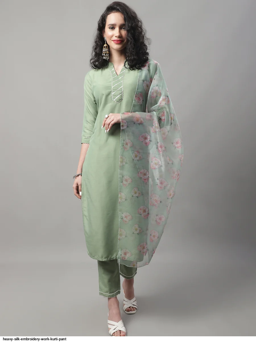 HEAVY SILK EMBROIDERY WORK KURTI PANT