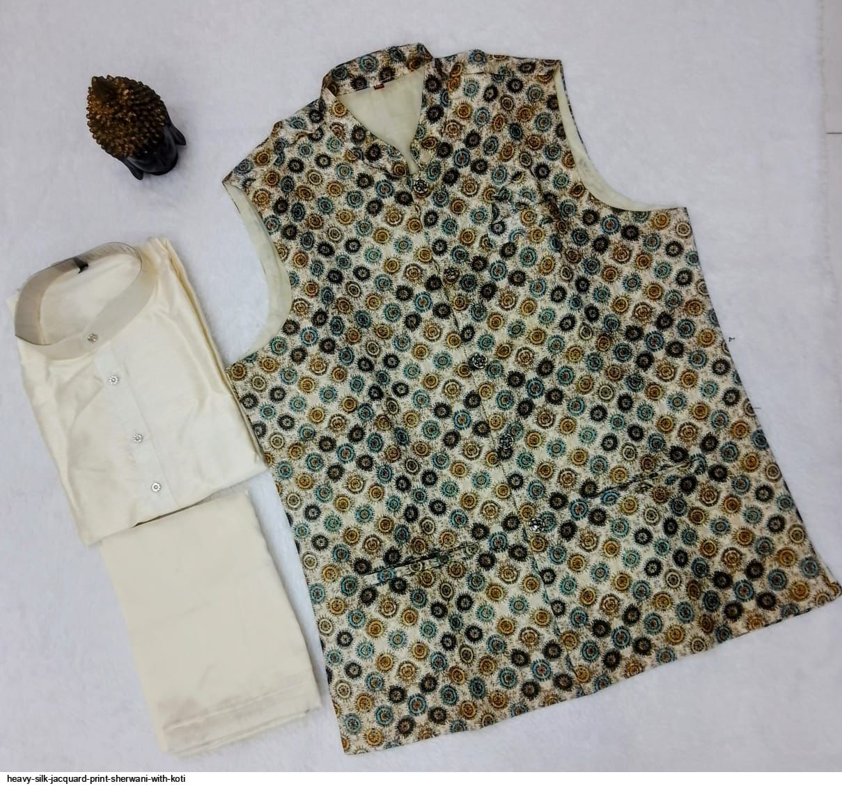 HEAVY SILK jacquard print Sherwani WITH KOTI