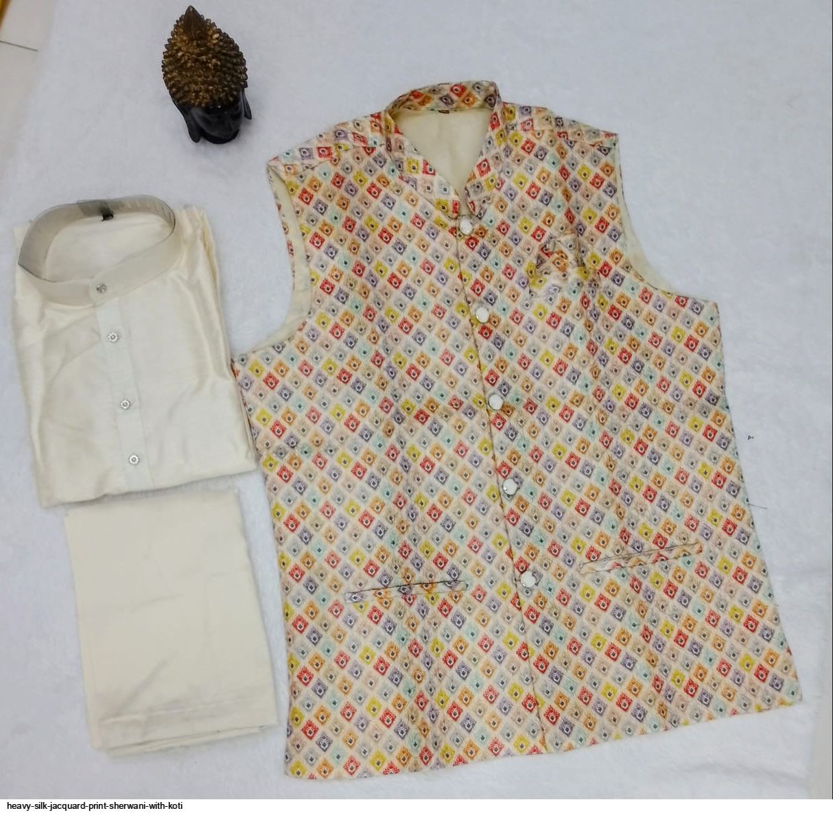 HEAVY SILK jacquard print Sherwani WITH KOTI