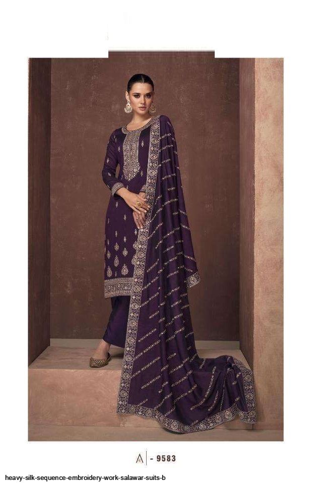 Heavy silk sequence Embroidery work salawar suits
