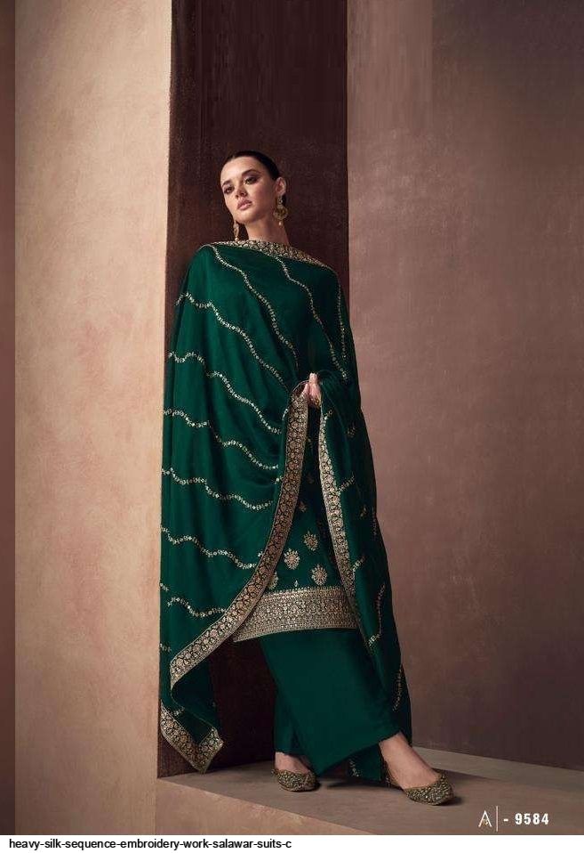 Heavy silk sequence Embroidery work salawar suits