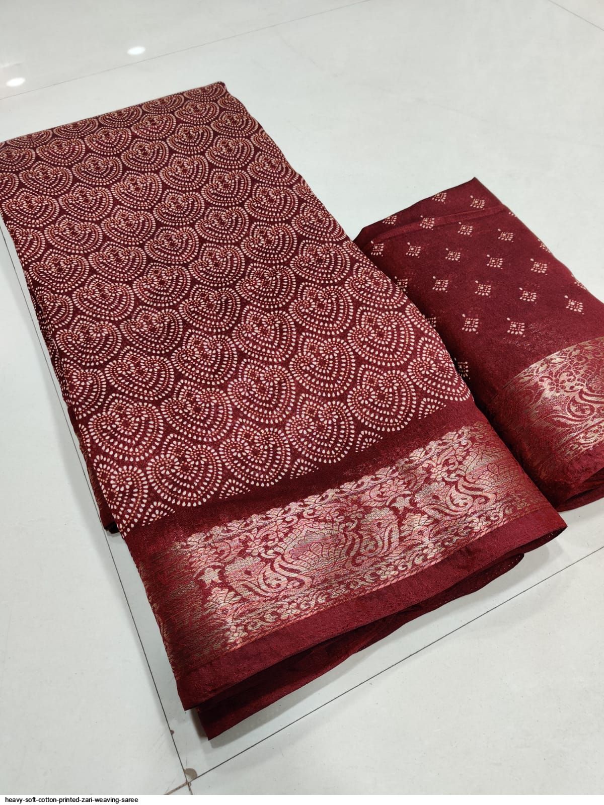 heavy soft cotton printed zari weaving saree