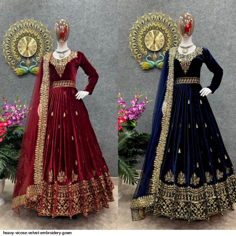 Heavy Vicose Velvet Embroidery gown