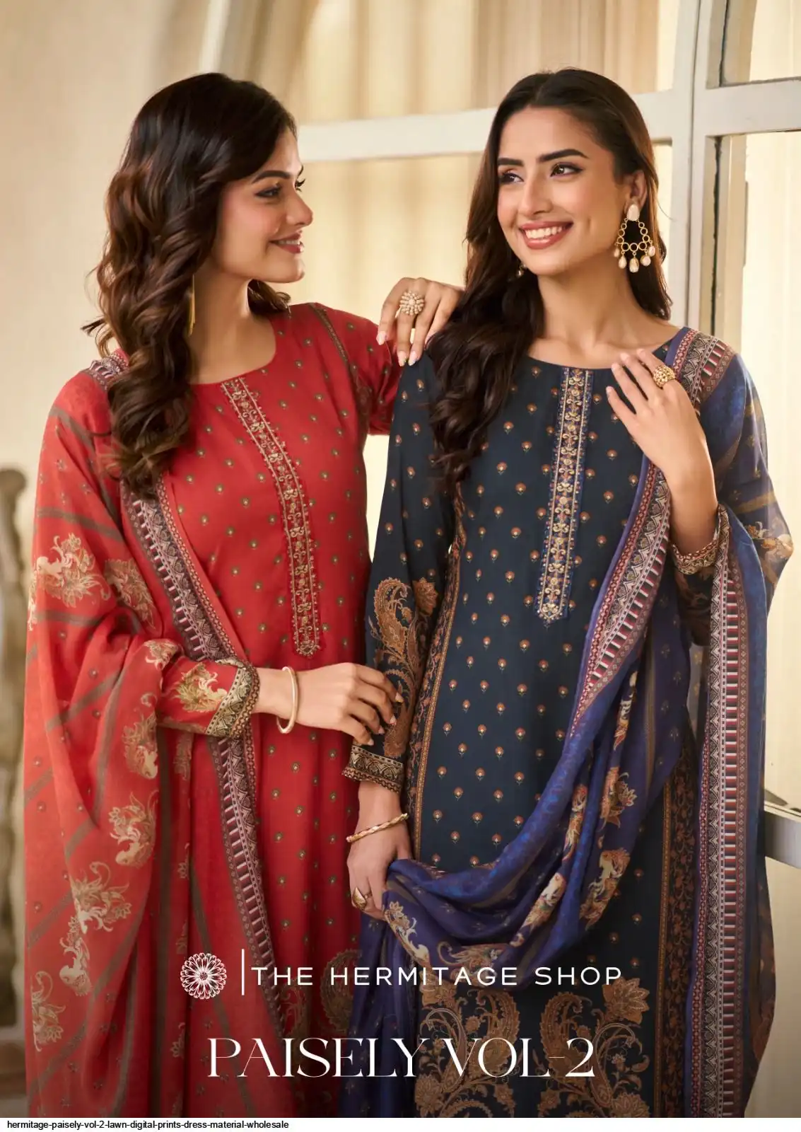 Hermitage Paisely Vol 2 Lawn Digital Prints Dress Material Wholesale