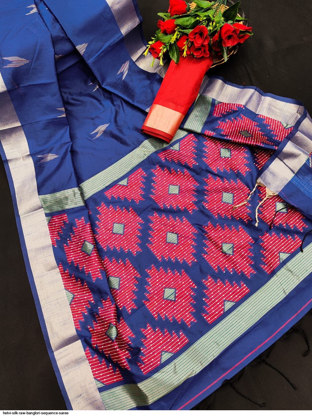 HETVI SILK RAW BANGLORI SEQUENCE SAREE
