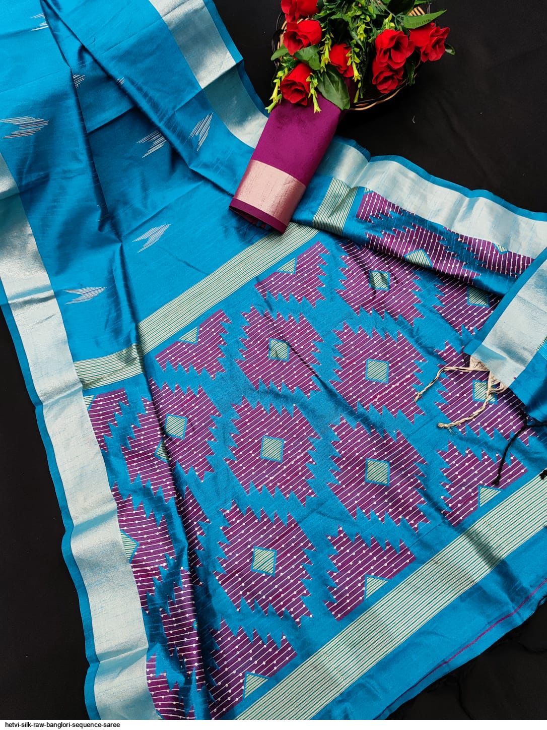 HETVI SILK RAW BANGLORI SEQUENCE SAREE