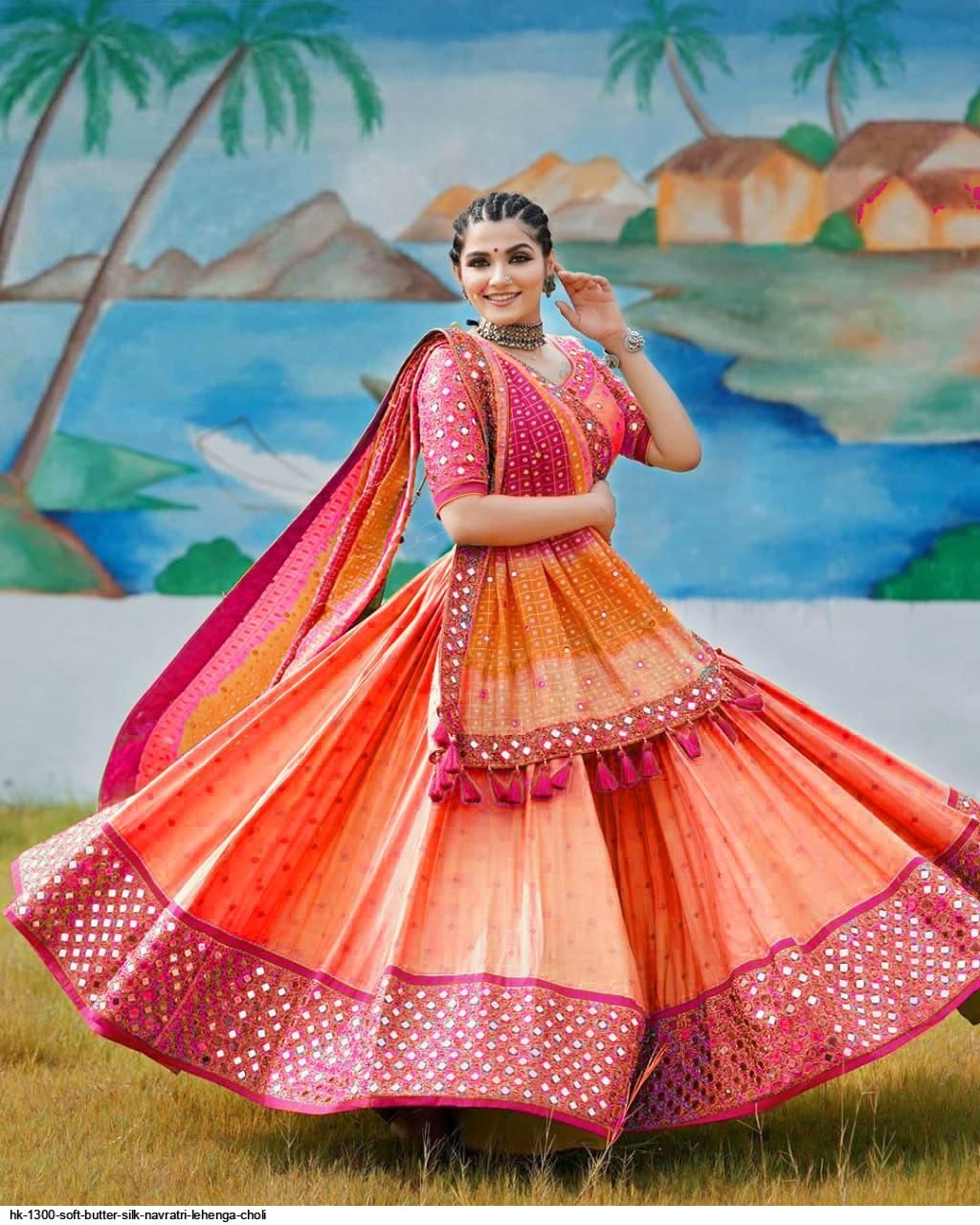 HK 1300 SOFT BUTTER SILK NAVRATRI LEHENGA CHOLI