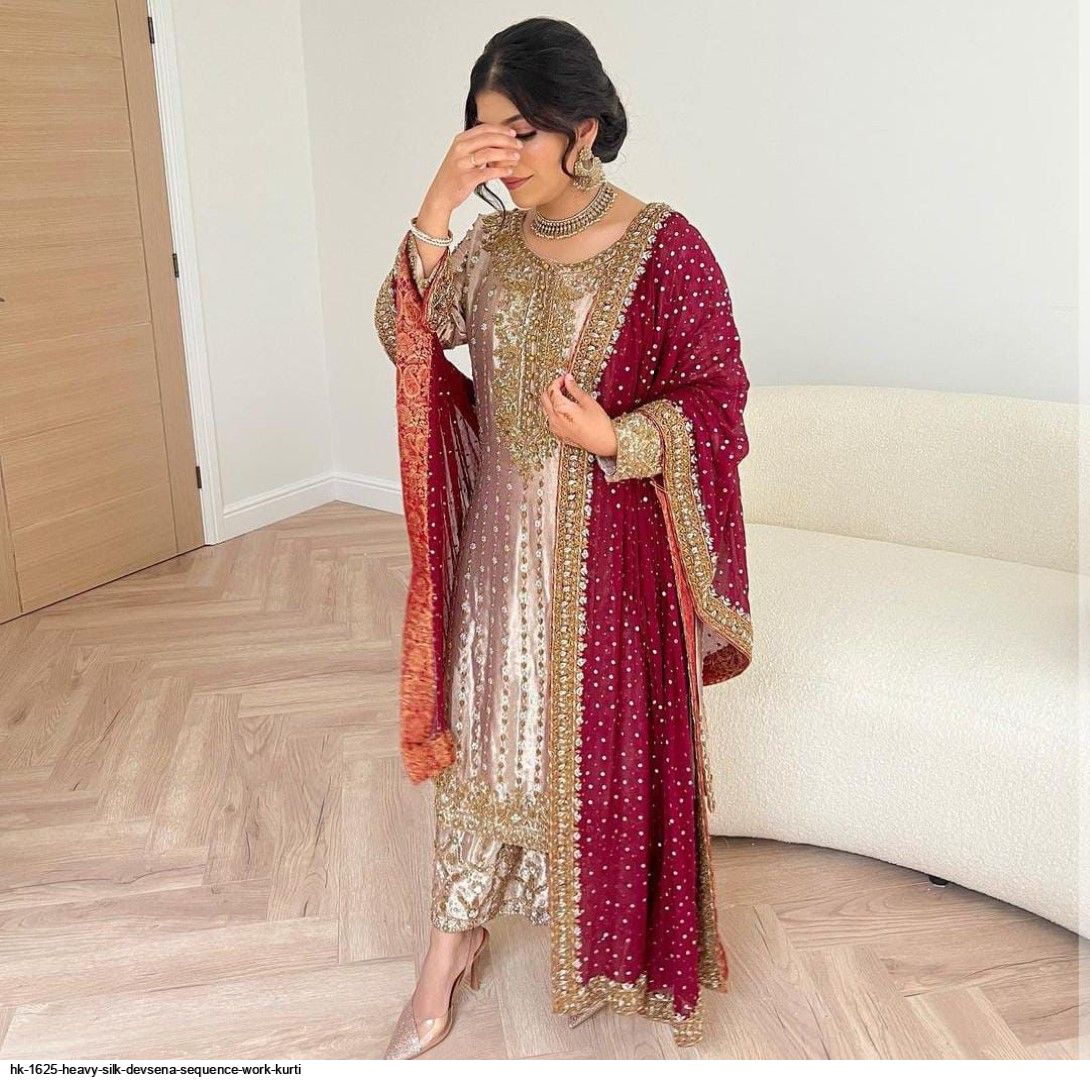 HK-1625 Heavy Silk Devsena SEQUENCE Work Kurti