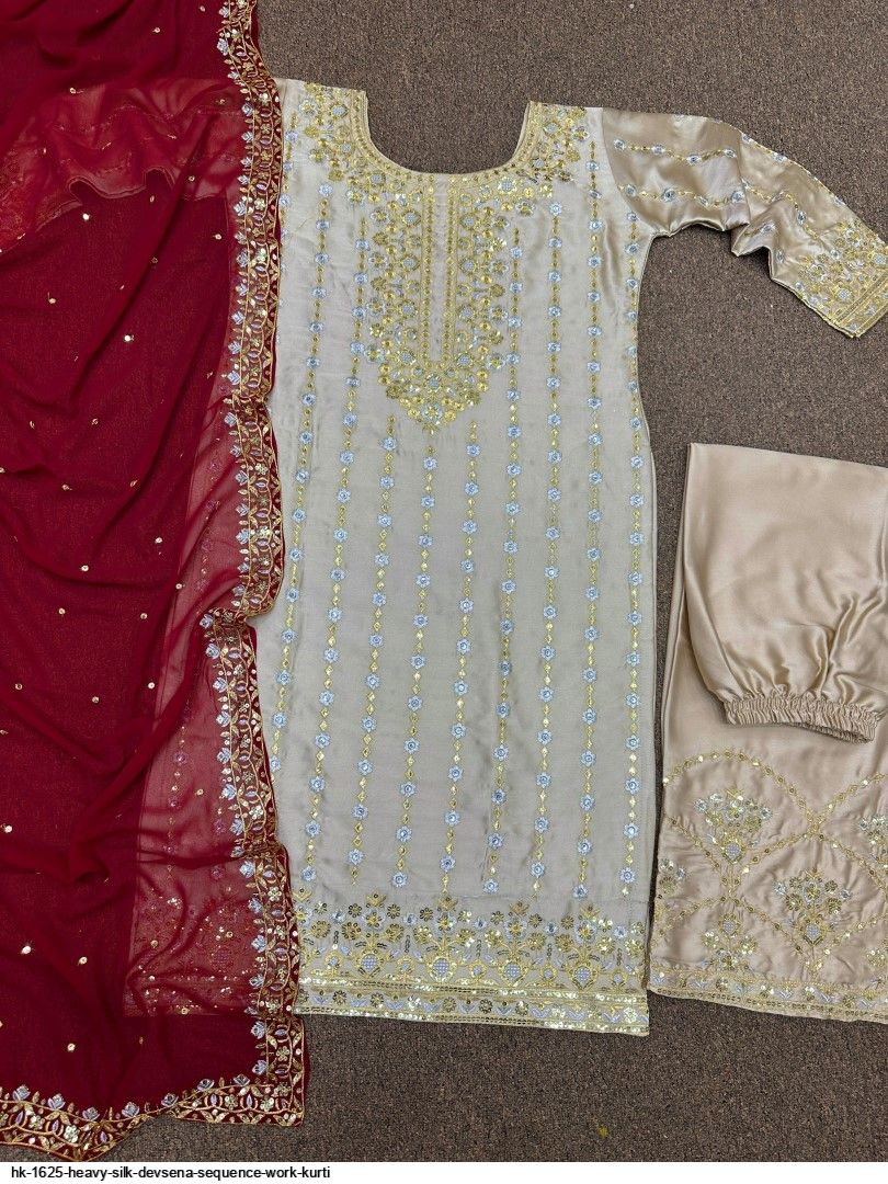 HK-1625 Heavy Silk Devsena SEQUENCE Work Kurti