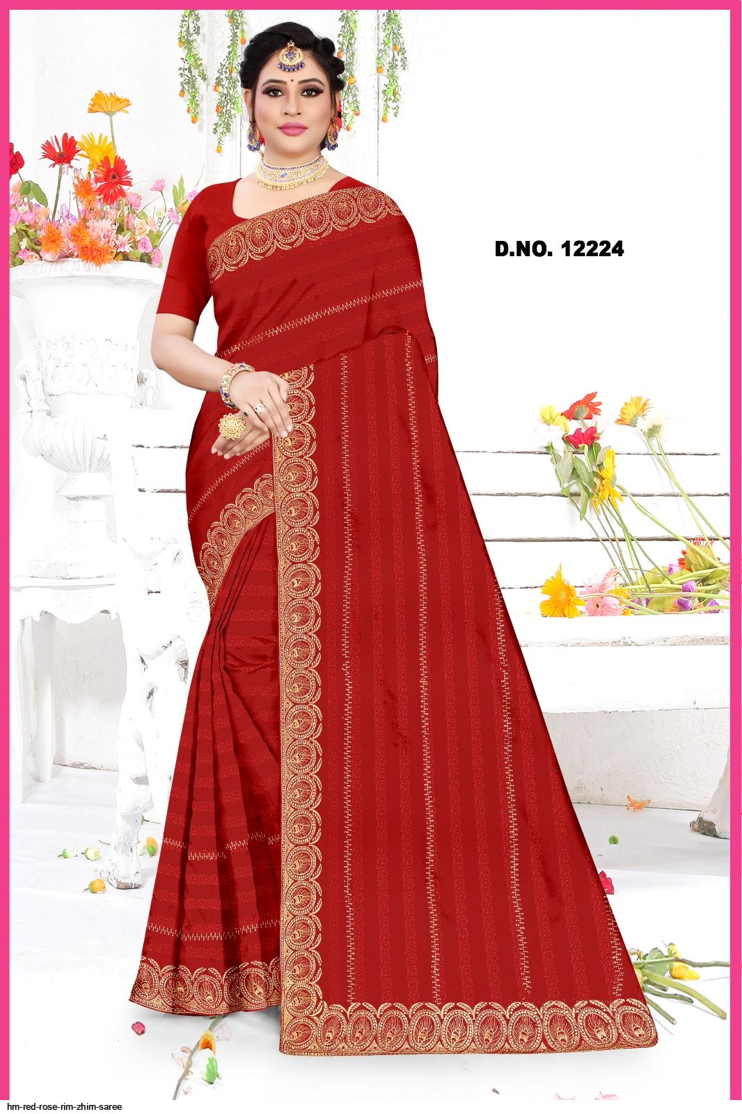 HM RED ROSE RIM ZHIM SAREE