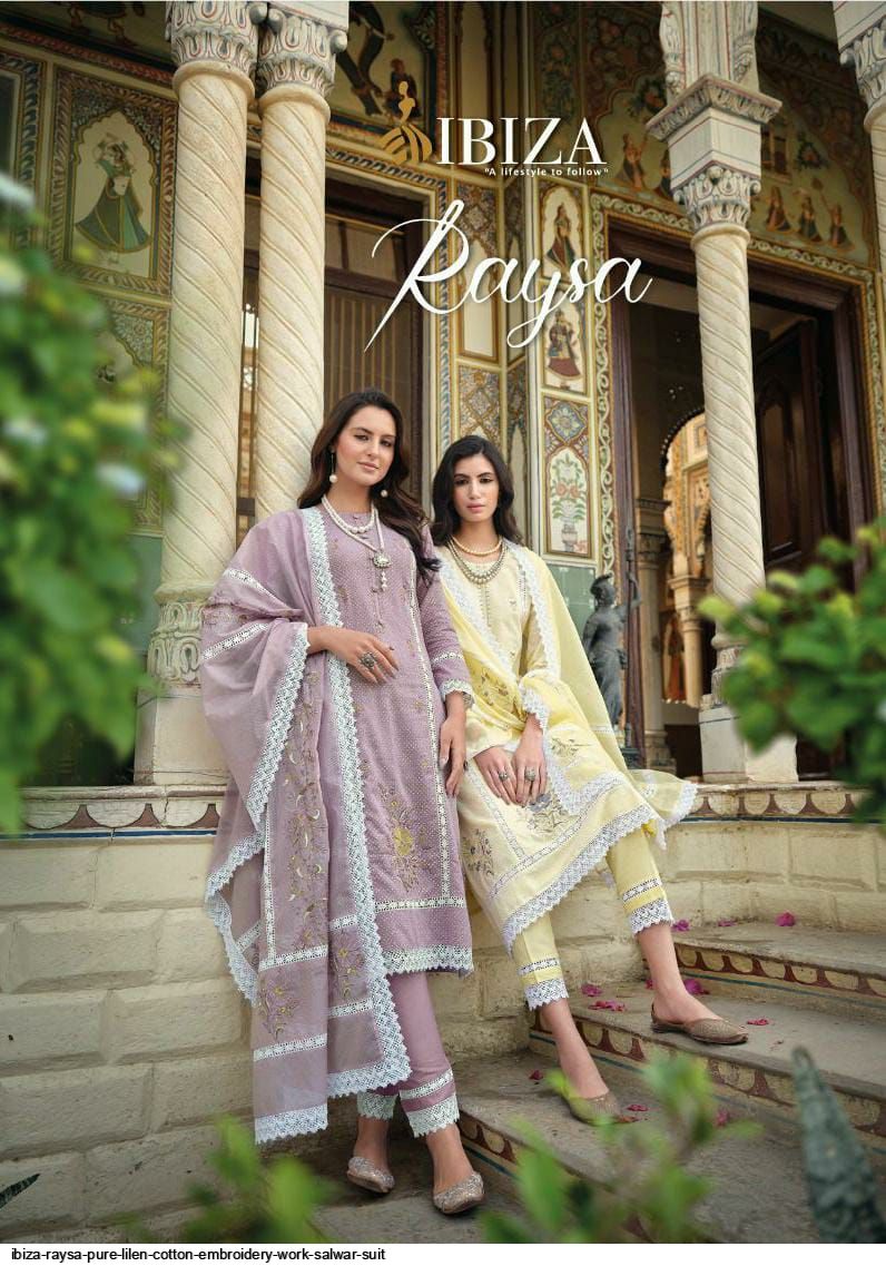 IBIZA RAYSA PURE LILEN COTTON EMBROIDERY WORK SALWAR SUIT