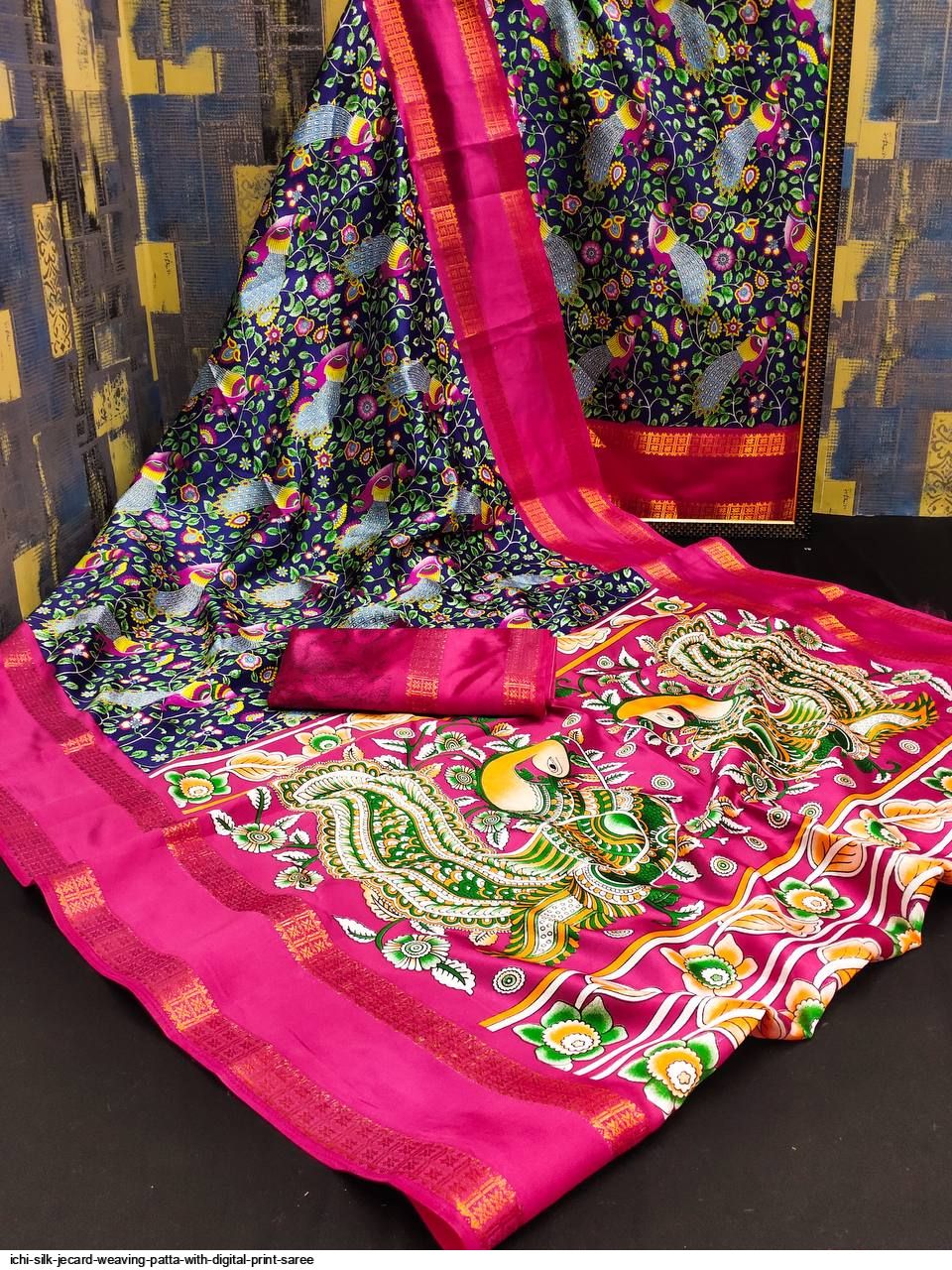 ICHI SILK JECARD WEAVING PATTA WITH DIGITAL PRINT SAREE