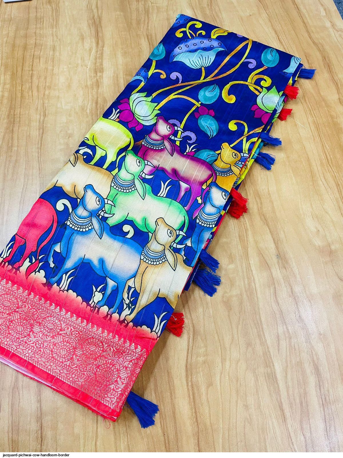Jacquard Pichwai Cow Handloom border
