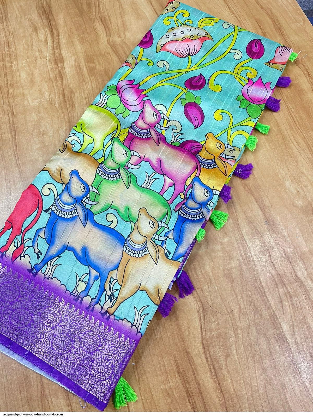 Jacquard Pichwai Cow Handloom border