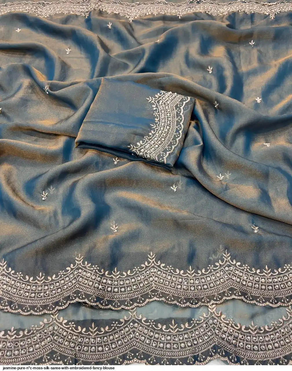 Jasmine N*C Moss Silk Saree Wholesale | Embroidered Blouse