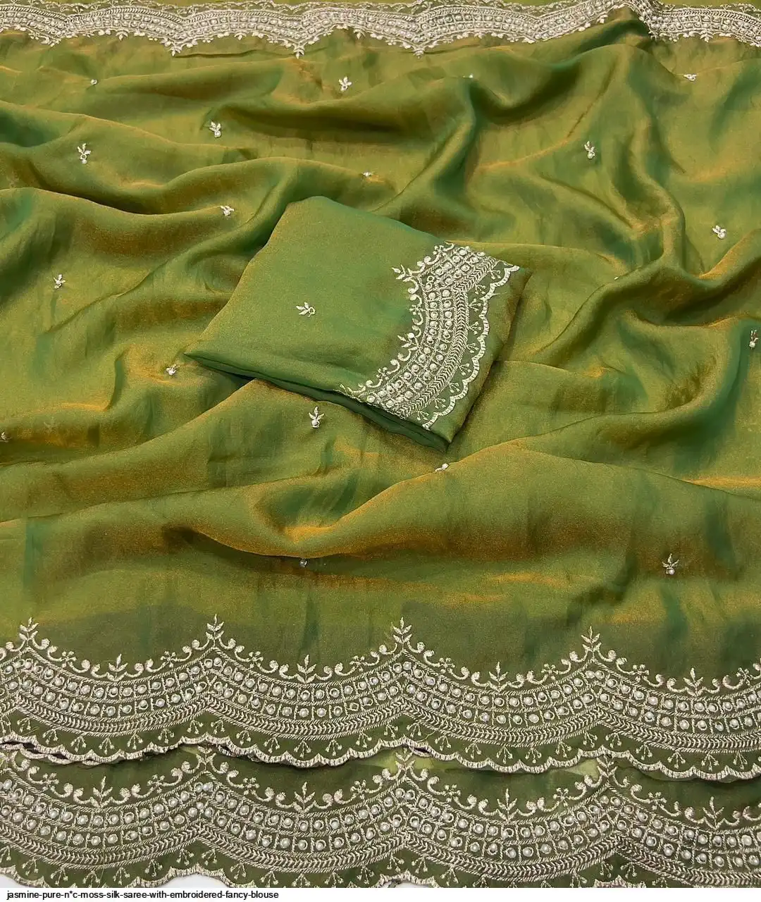 Jasmine N*C Moss Silk Saree Wholesale | Embroidered Blouse