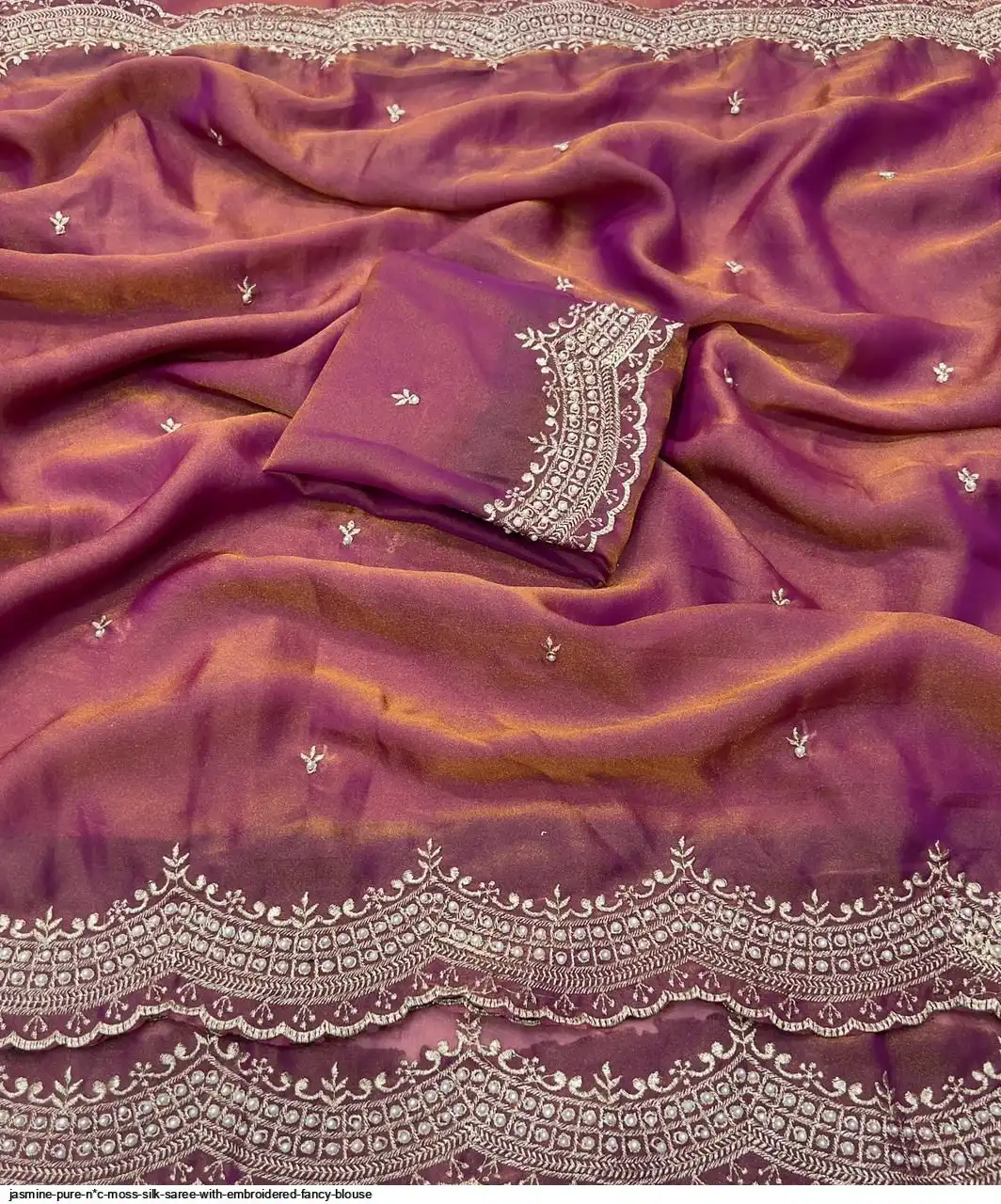 Jasmine N*C Moss Silk Saree Wholesale | Embroidered Blouse