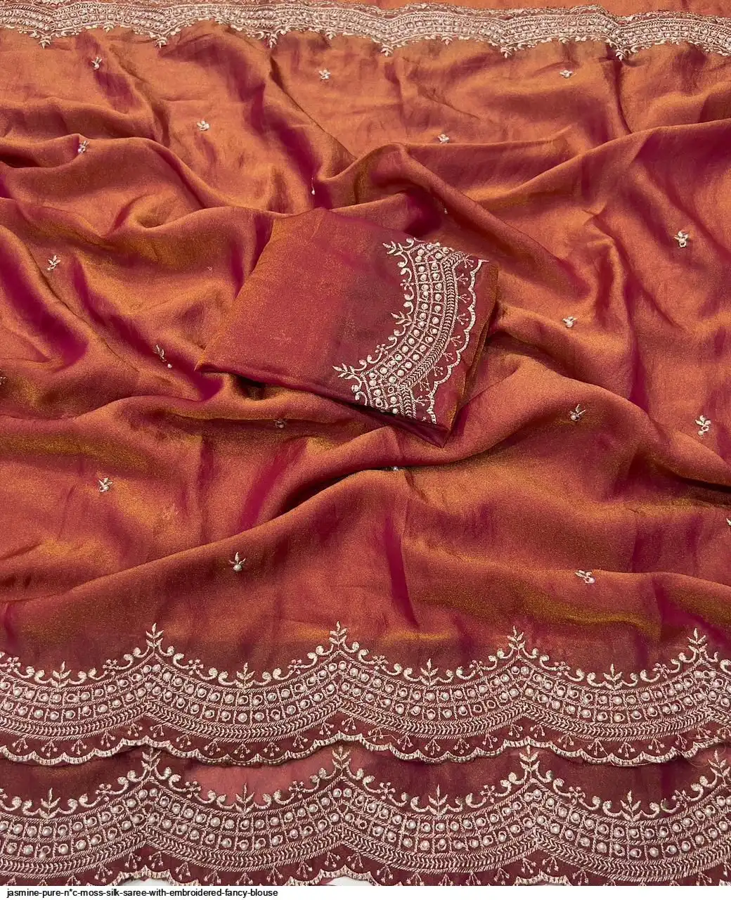 Jasmine N*C Moss Silk Saree Wholesale | Embroidered Blouse