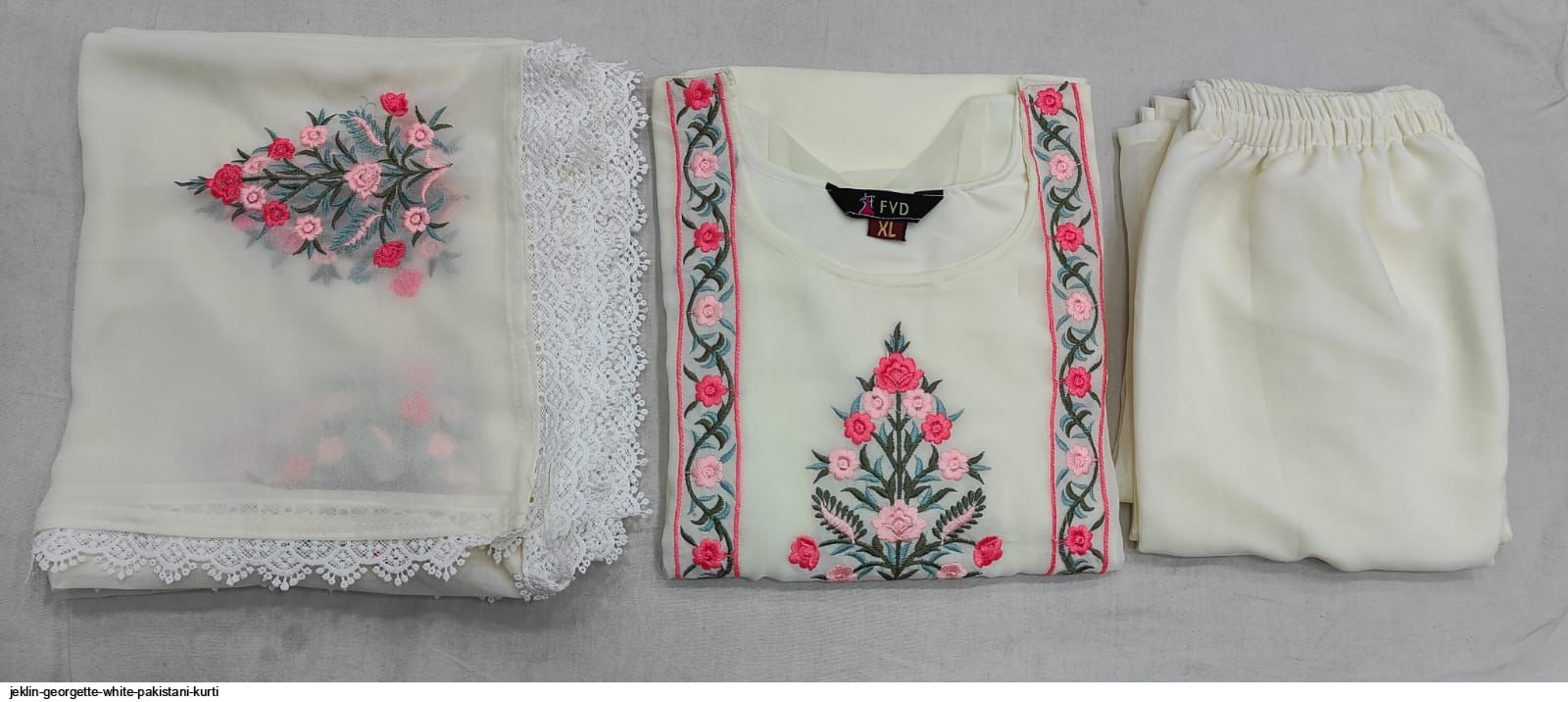 Jeklin GEORGETTE white Pakistani KURTI