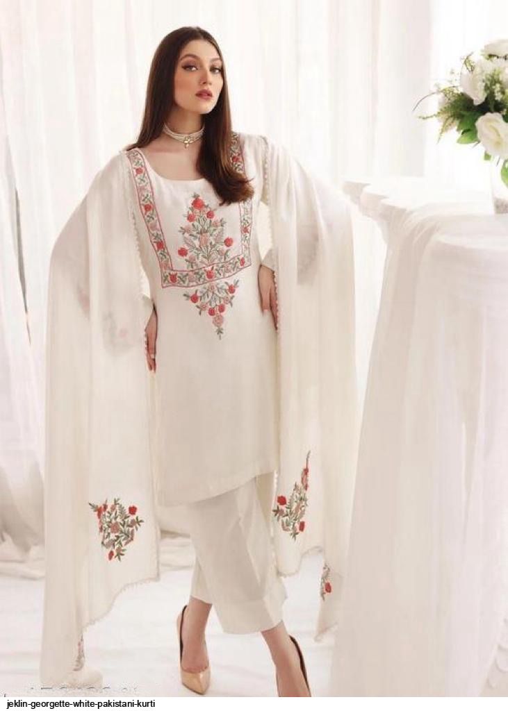 Jeklin GEORGETTE white Pakistani KURTI