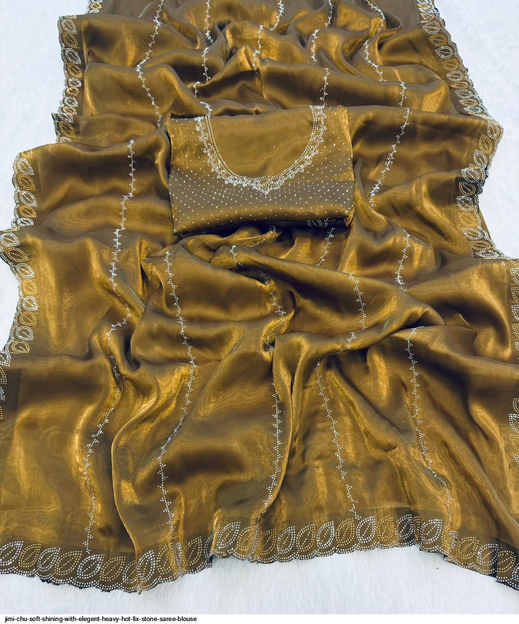 Jimi Chu SOFT SHINING With Elegent Heavy HOT FIX STONE Saree Blouse