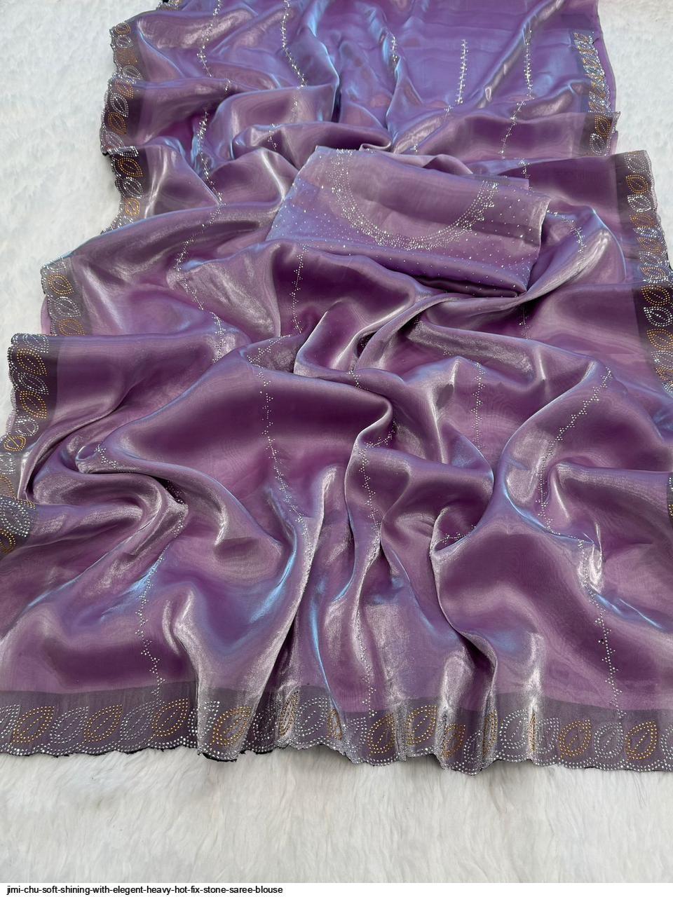 Jimi Chu SOFT SHINING With Elegent Heavy HOT FIX STONE Saree Blouse