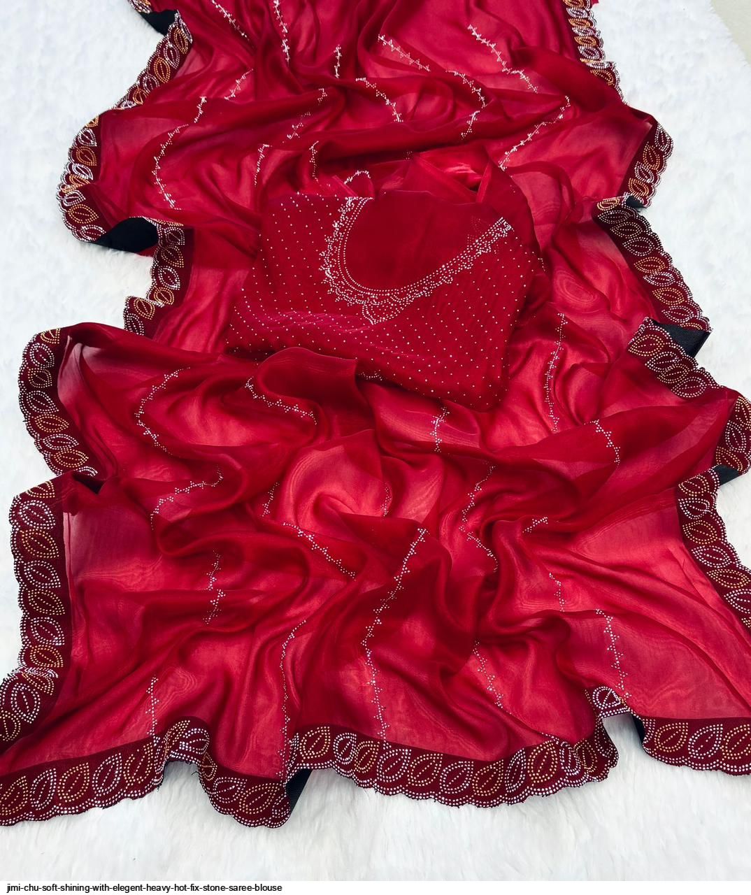 Jimi Chu SOFT SHINING With Elegent Heavy HOT FIX STONE Saree Blouse