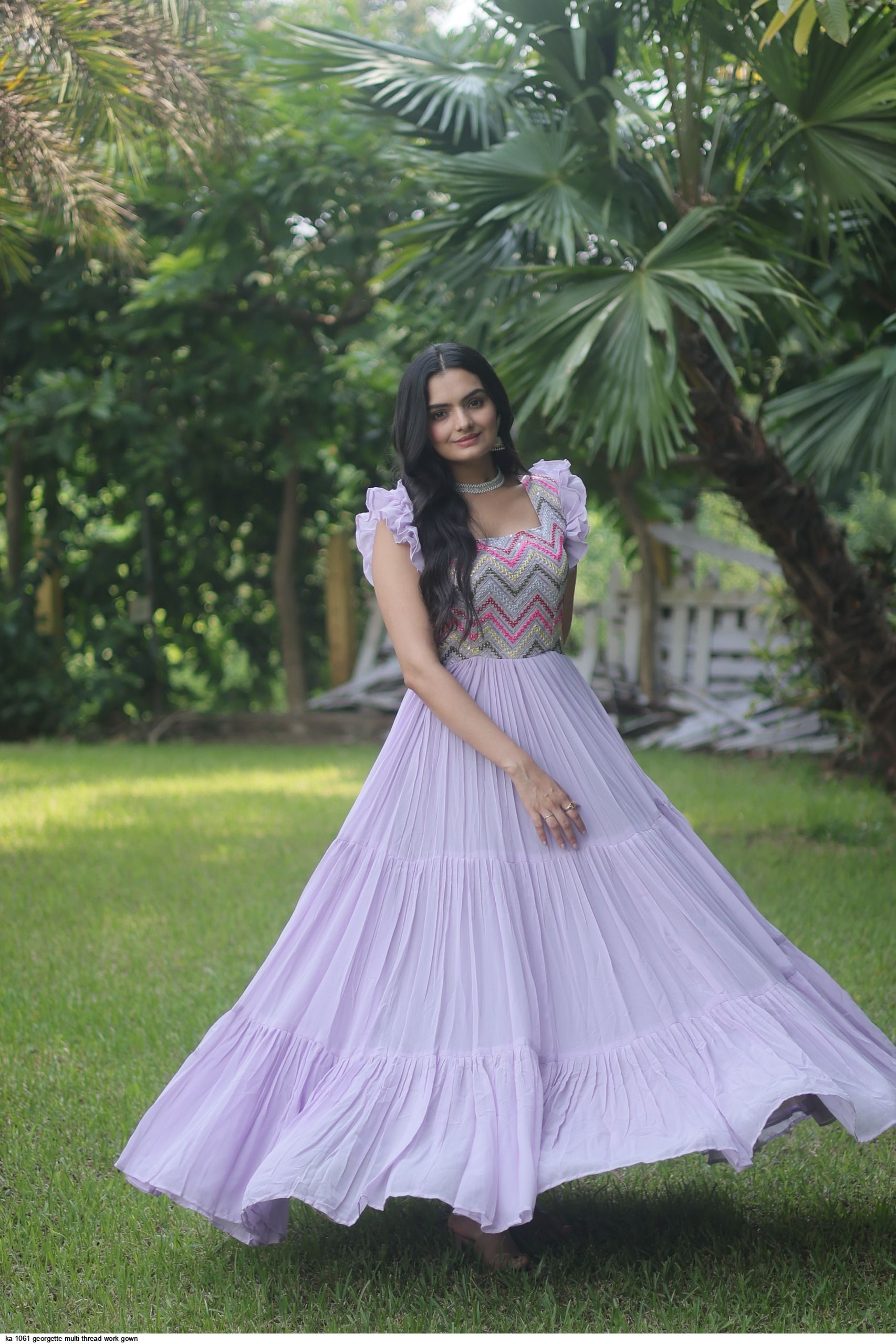 KA-1061 GEORGETTE MULTI THREAD WORK GOWN