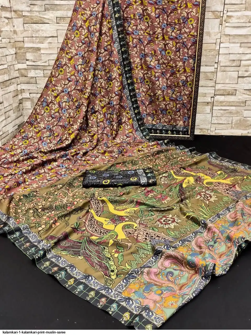 KALAMKARI 1 Kalamkari Print Muslin Saree