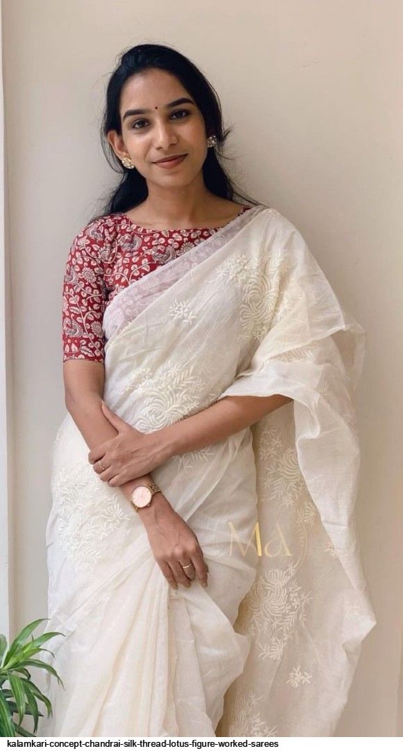 Kalamkari Concept Chandrai silk thread Lotus figure worked sarees