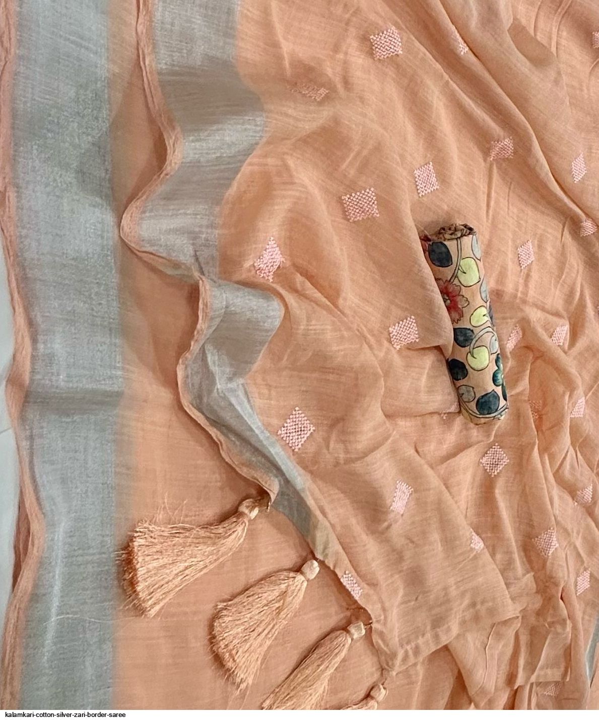 KALAMKARI COTTON SILVER ZARI BORDER SAREE