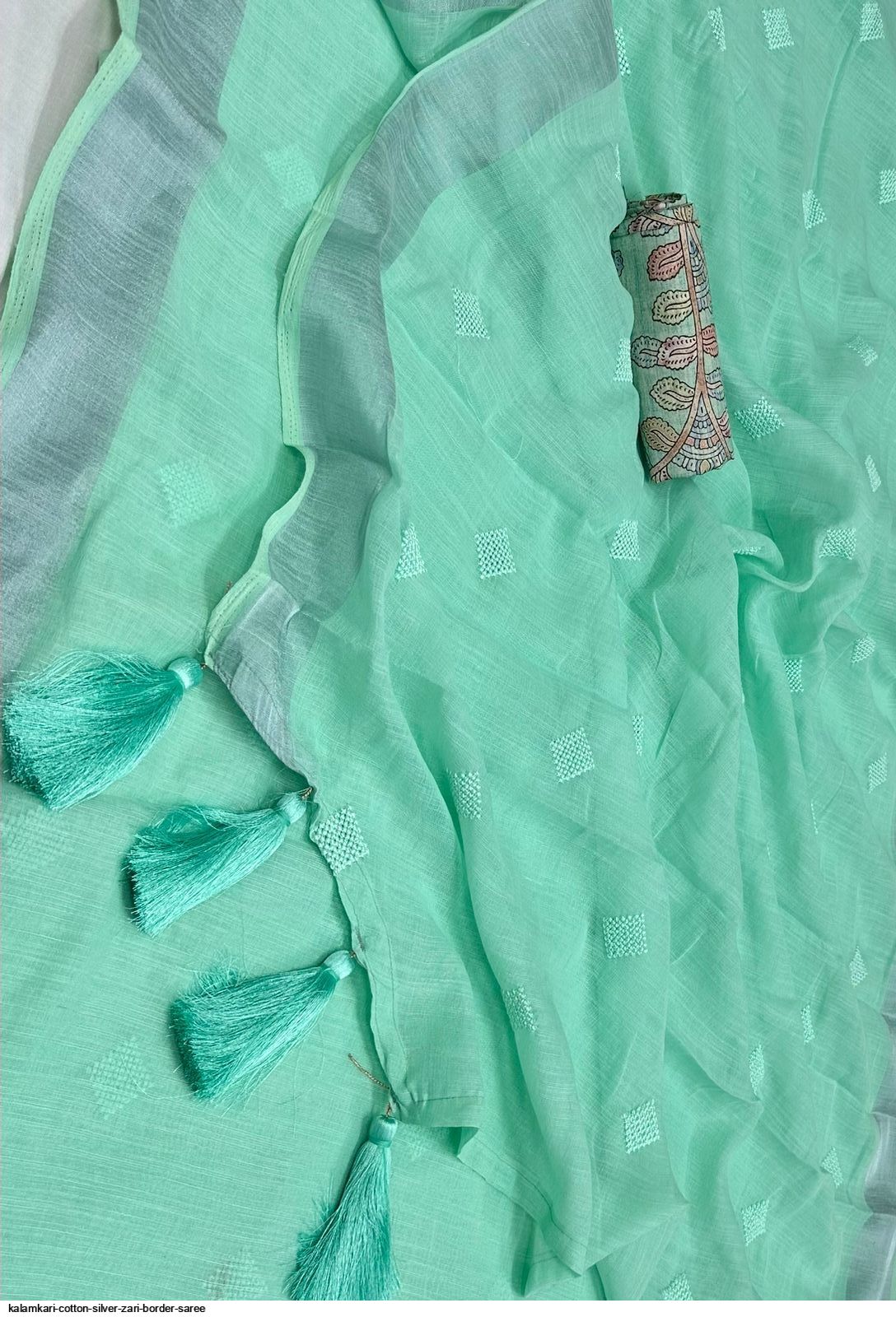 KALAMKARI COTTON SILVER ZARI BORDER SAREE