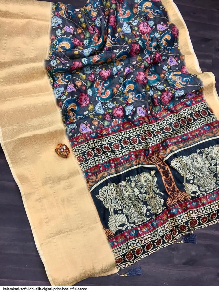 KALAMKARI Soft lichi silk digital print beautiful saree