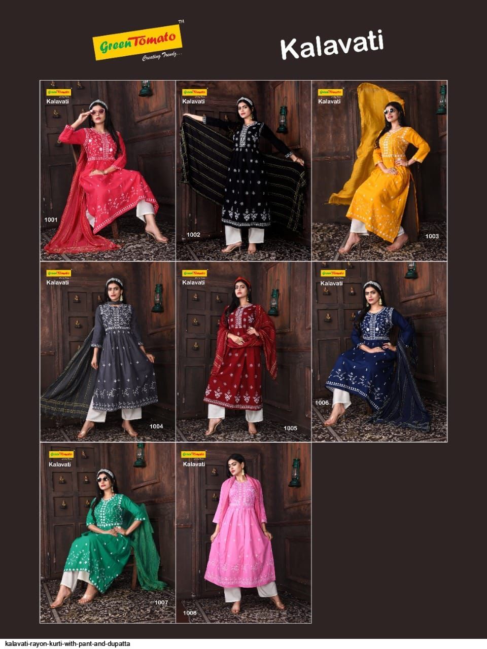 KALAVATI rayon kurti with pant and dupatta