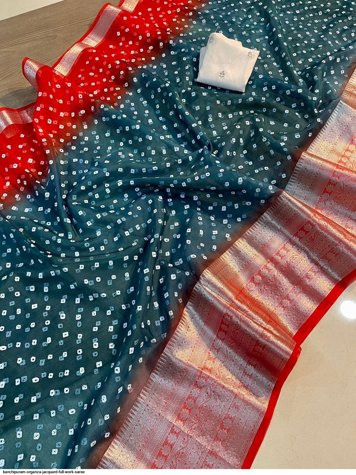 KANCHIPURAM ORGANZA JACQUARD FULL WORK SAREE