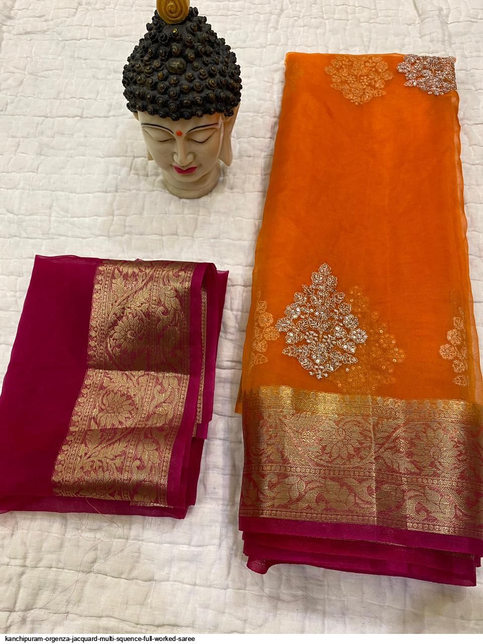 Kanchipuram Orgenza jacquard Multi Squence Full Worked Saree